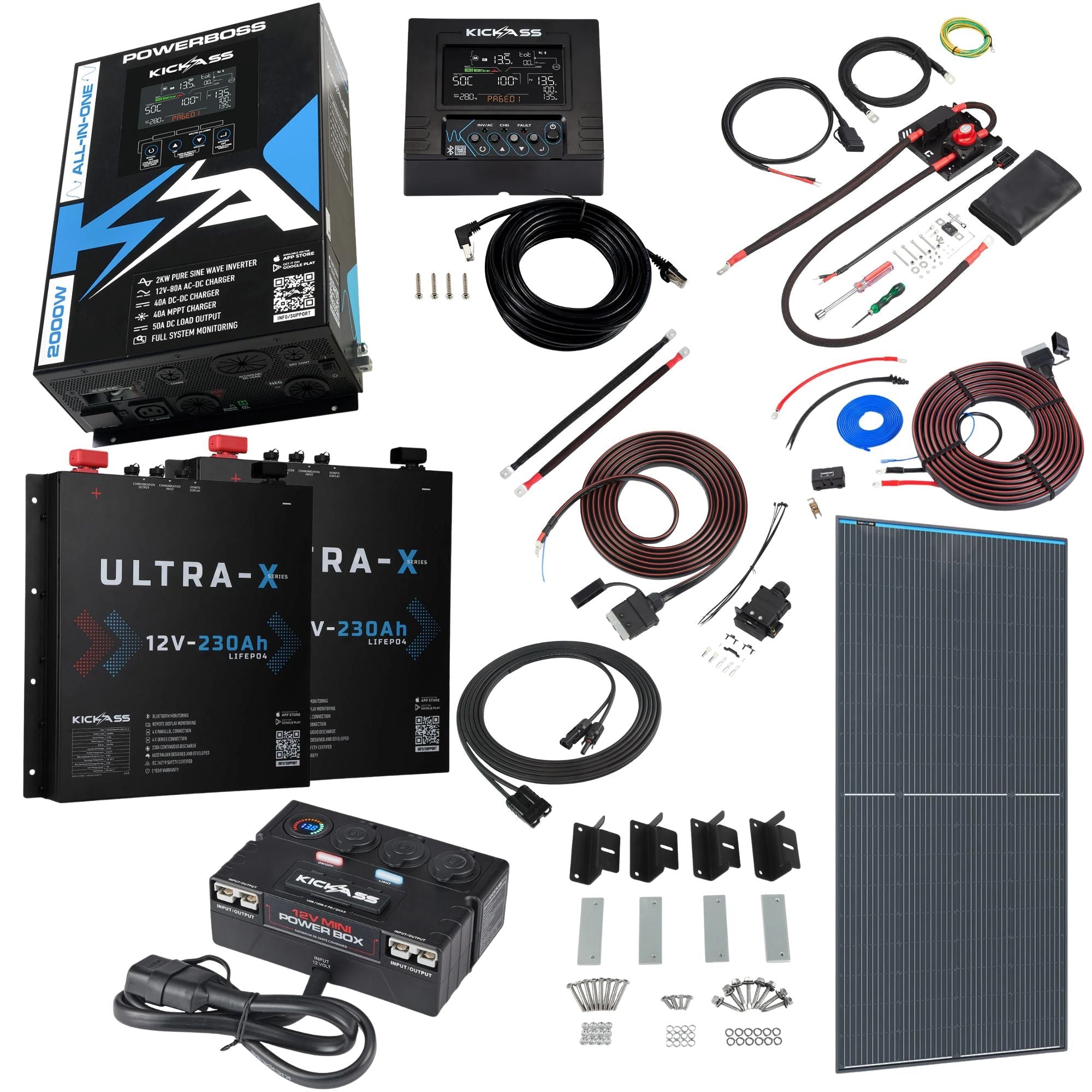 PowerBoss 2000W Caravan System 460Ah Slimline Batteries & Solar ...
