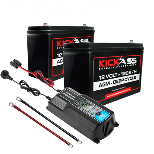 KickAss Twin 12V 120Ah AGM Battery Bundle with 22A Charger & Cables ...