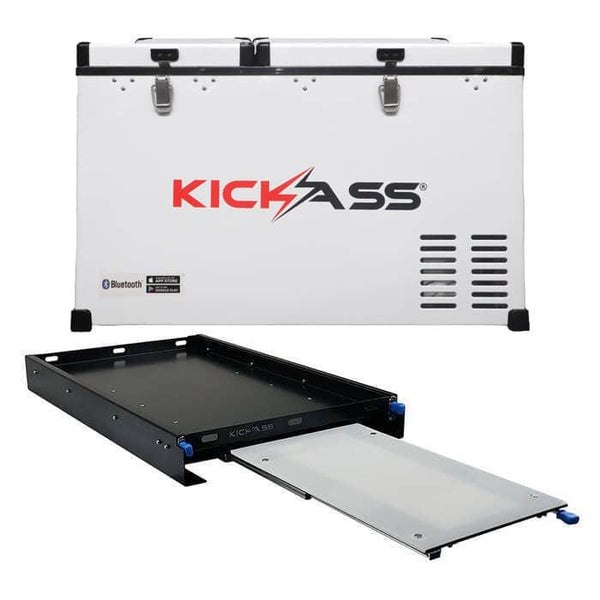 KickAss 75L Camping Fridge/Freezer & Premium Fridge Slide/Table Combo