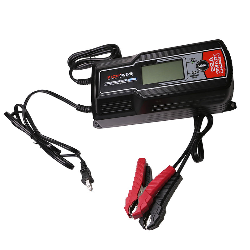 KickAss 22A 9-Stage Smart 12V ACDC Battery Charger for AGM, Lead Acid & Lithium